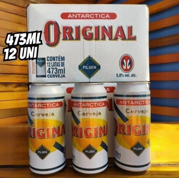 Pack Cerveja Original Antarctica, Lata, 473ml, Caixa 12 unidades – PROMOON